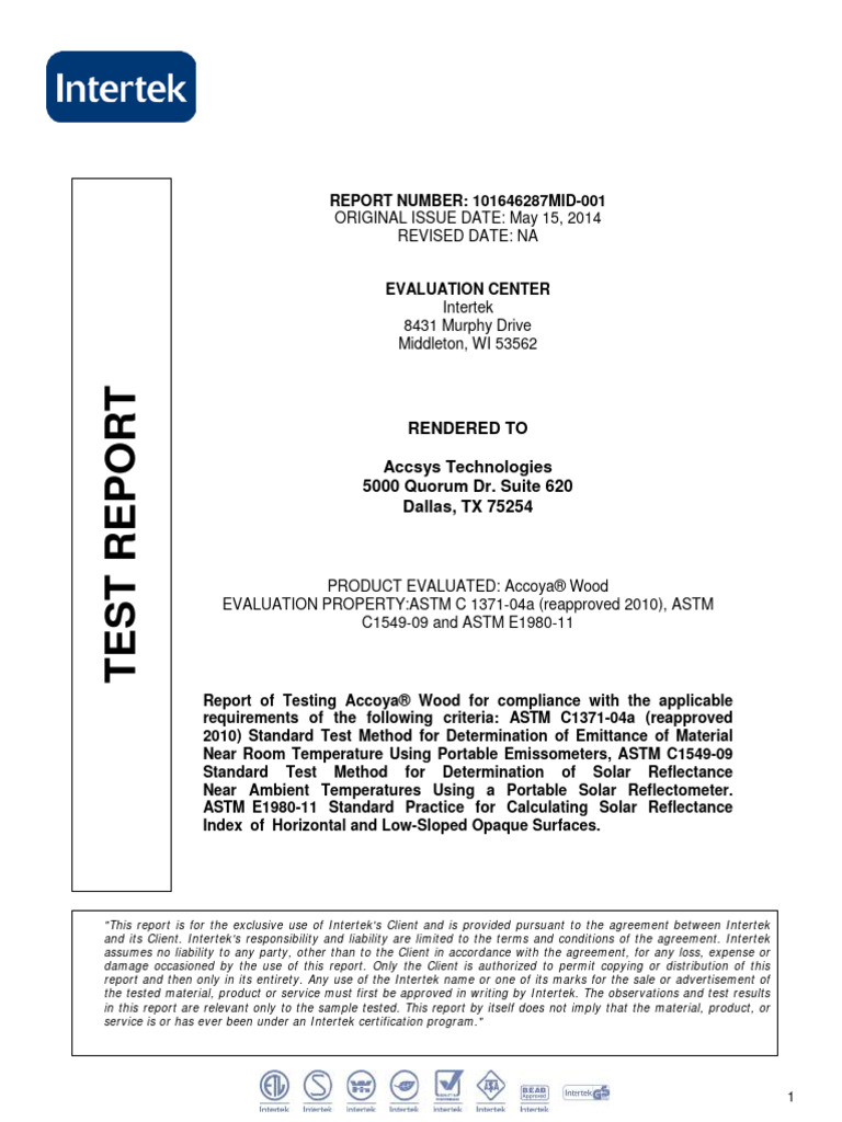 Accoya SRI Test Report | PDF | Wood | Reflectance