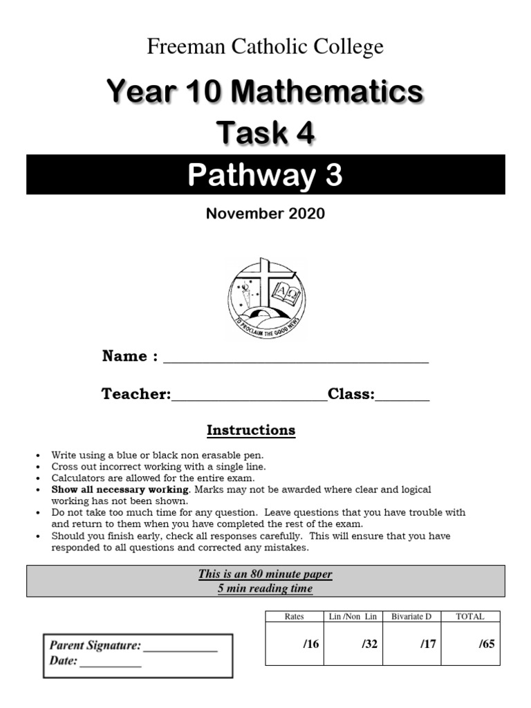 Year 10 Math Exam Instructions | PDF | Mathematics