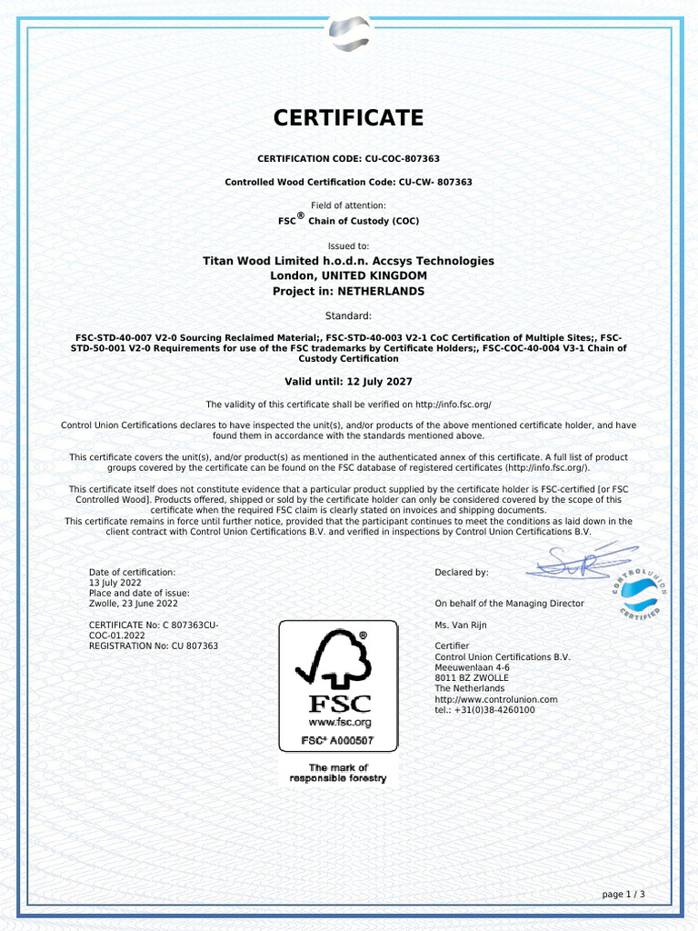 Accoya FSC Certificate 807363 August21 | PDF