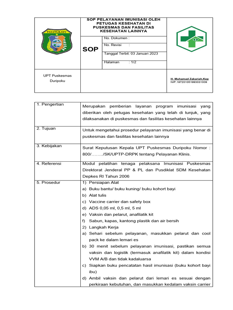 Sop Pelayanan Imunisasi Dalam Gedung Edit | PDF | Sains & Matematika