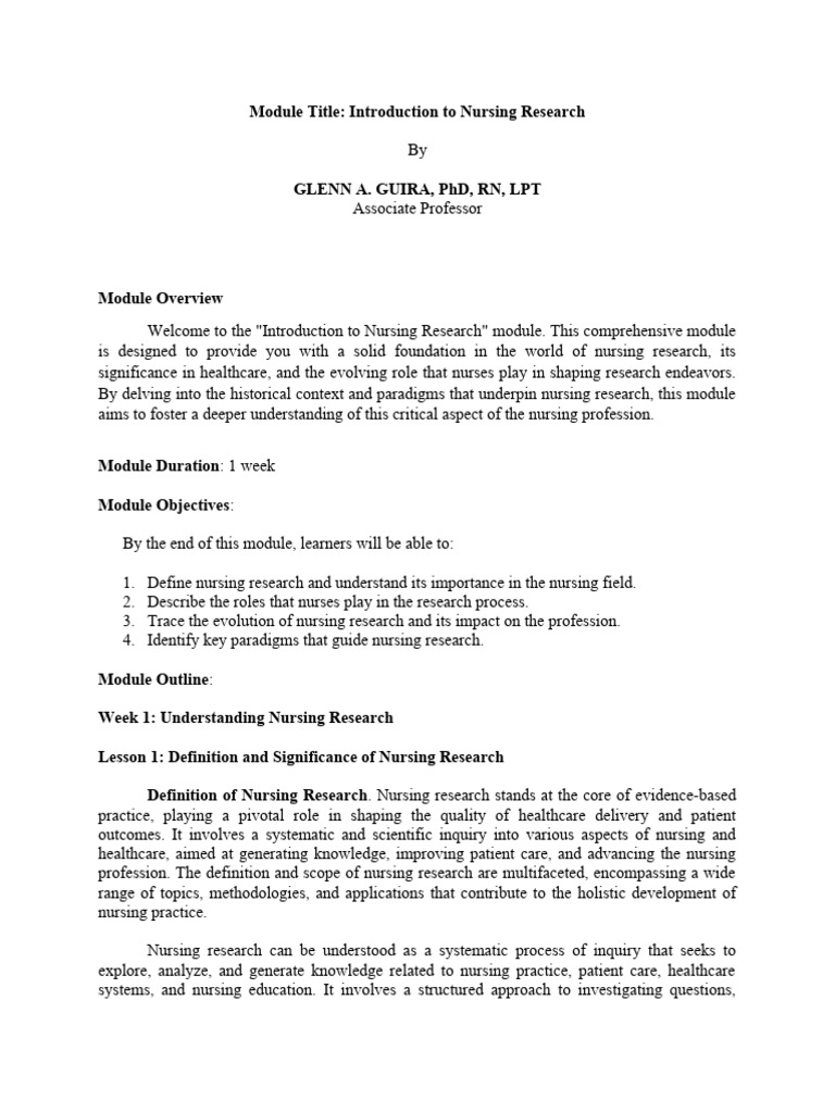 Module 1 Introduction To Nursing Research | PDF Module 1 Introduction To Nursing Research | PDF