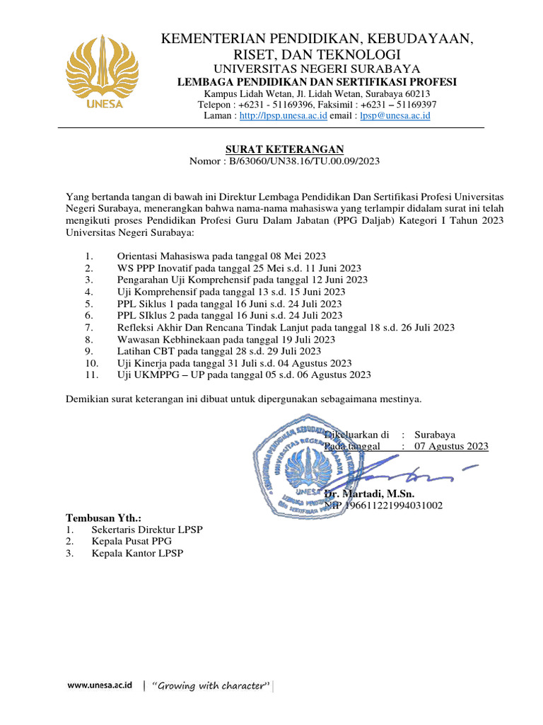 Suket Telah Mengikuti Proses PPG Daljab Kategori I Tahun 2023 | PDF
