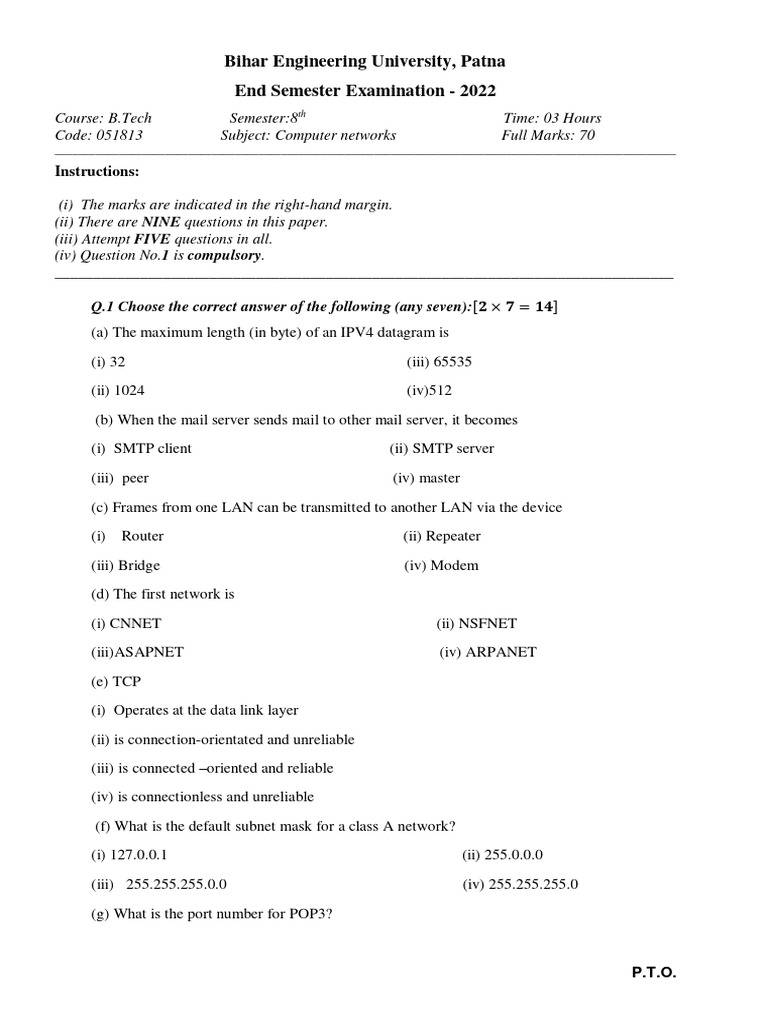 University QP Computer Networking | PDF | Internet Protocol Suite | Internet Protocols