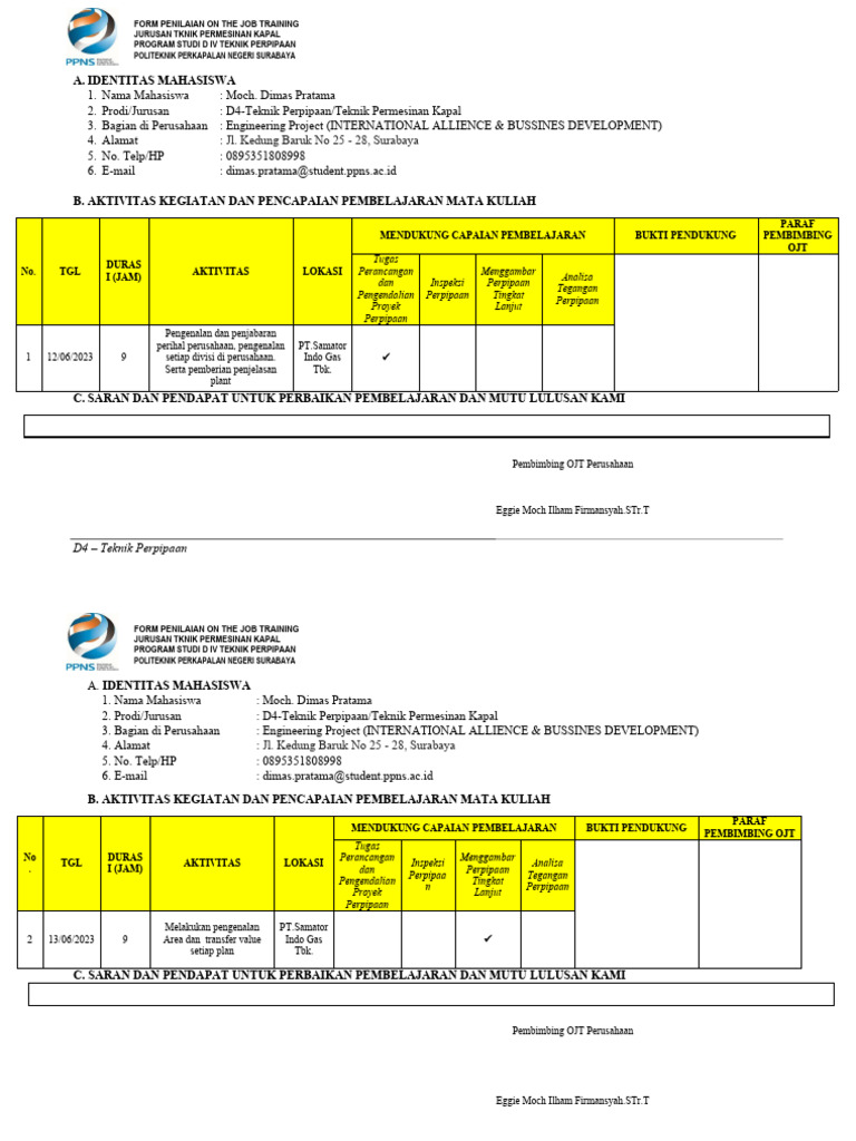 Logbook MG Template | PDF