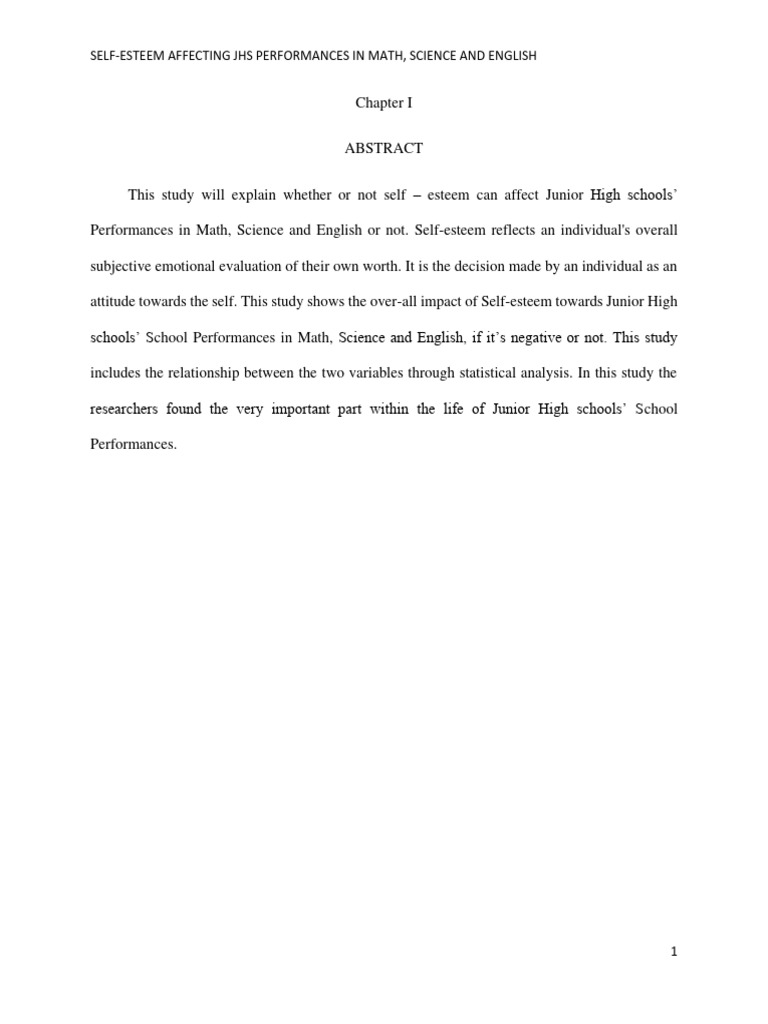 Self Esteem Affecting Students' Academic Performance in English, Science, & Math | PDF