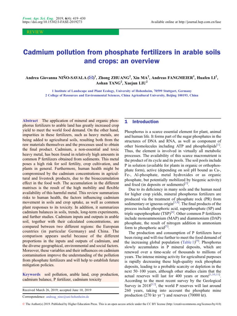 Cadmium Pollution From Phosphate Fertilizers in Arable Soils and Crops - An Overview | Download ...