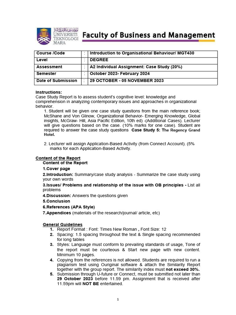 MGT430 Case Study Report Guidelines | PDF | Career & Growth
