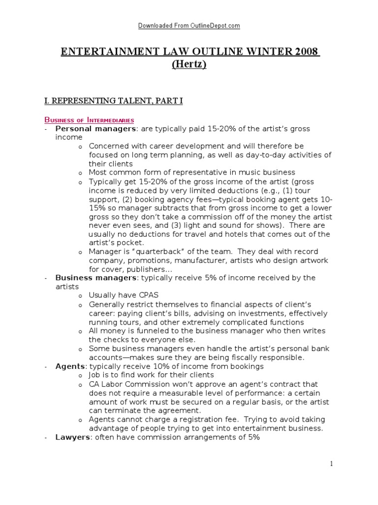 Entertainment Law Outline Winter 2008 | PDF | Contractual Term | Lawyer