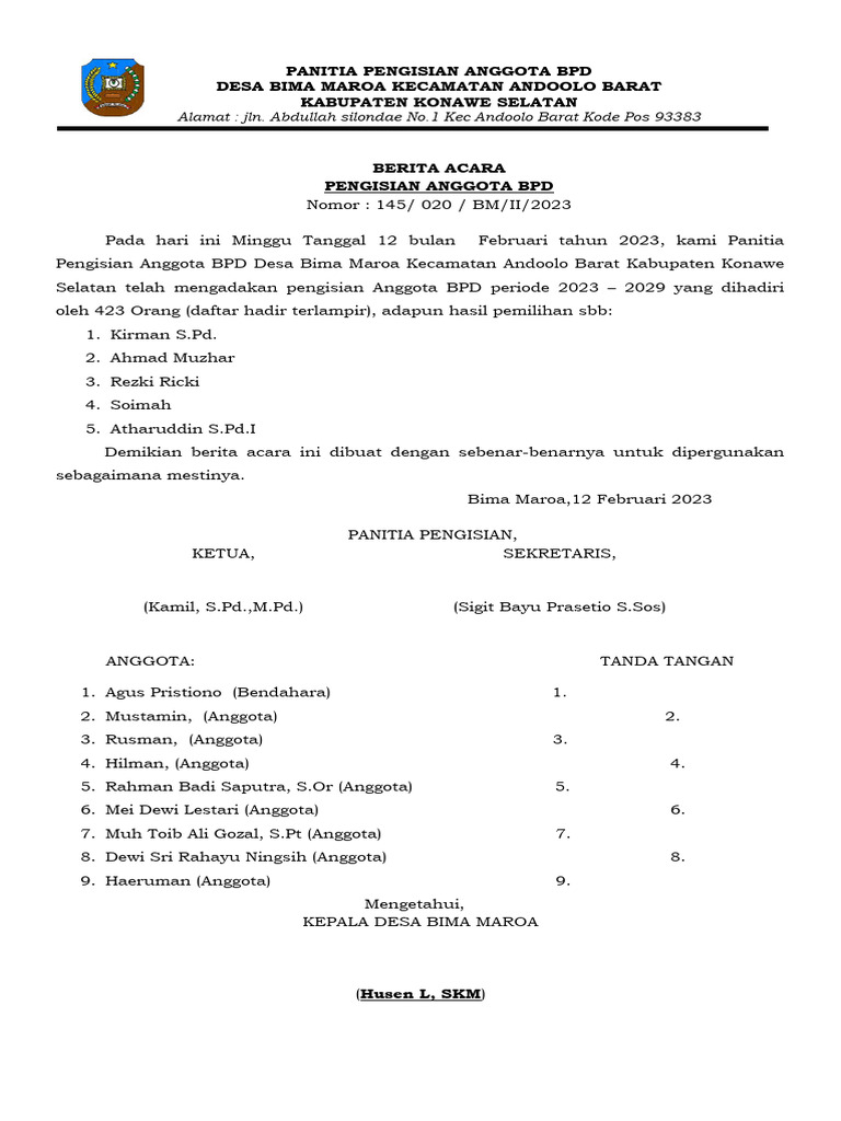 Contoh SK Dan Ba Pemilihan BPD | PDF