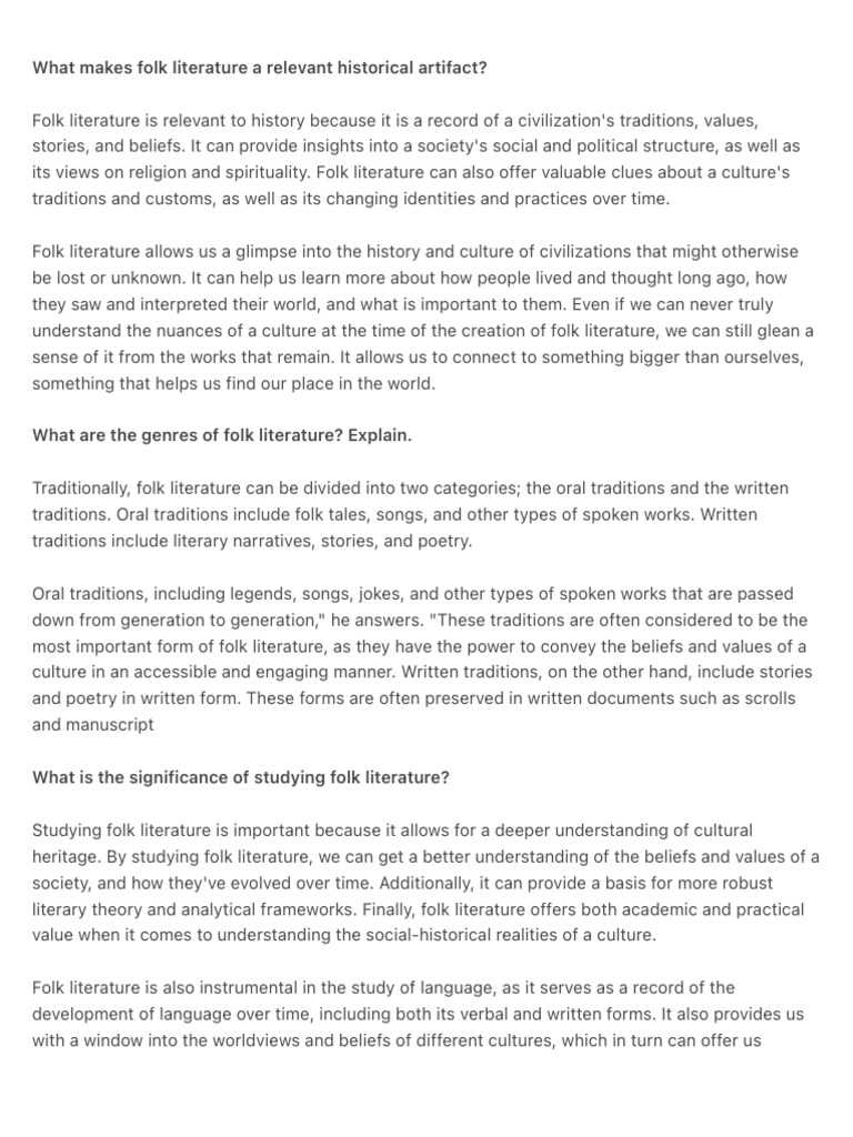 What Makes Folk Literature A Relevant Historical Artifact? | PDF