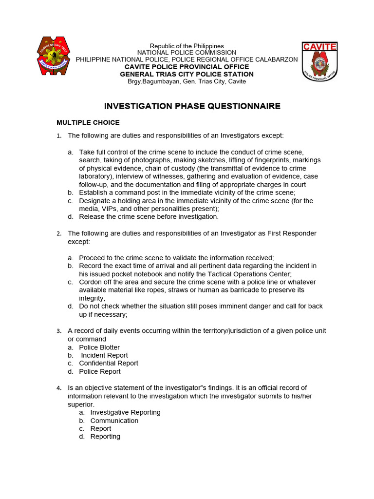 Investigation Phase Questionnaire | PDF