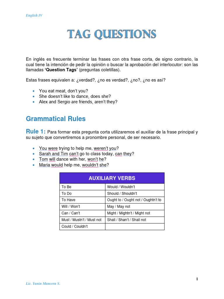 Grammar - Question Tags | PDF | Linguistic Morphology | Linguistic Typology