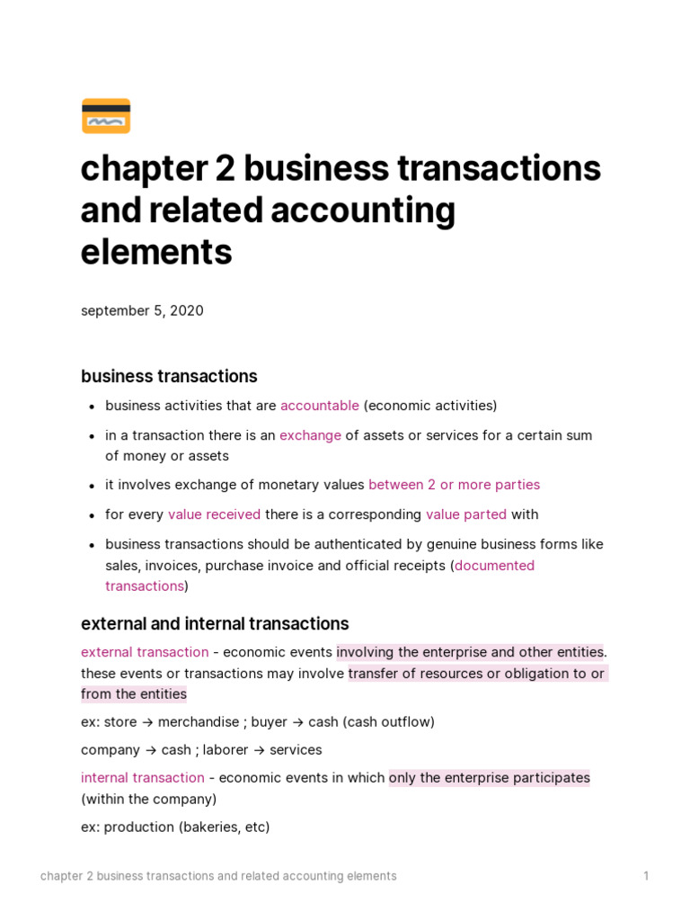 Chapter 2 Business Transactions and Related Accounting Elements | PDF