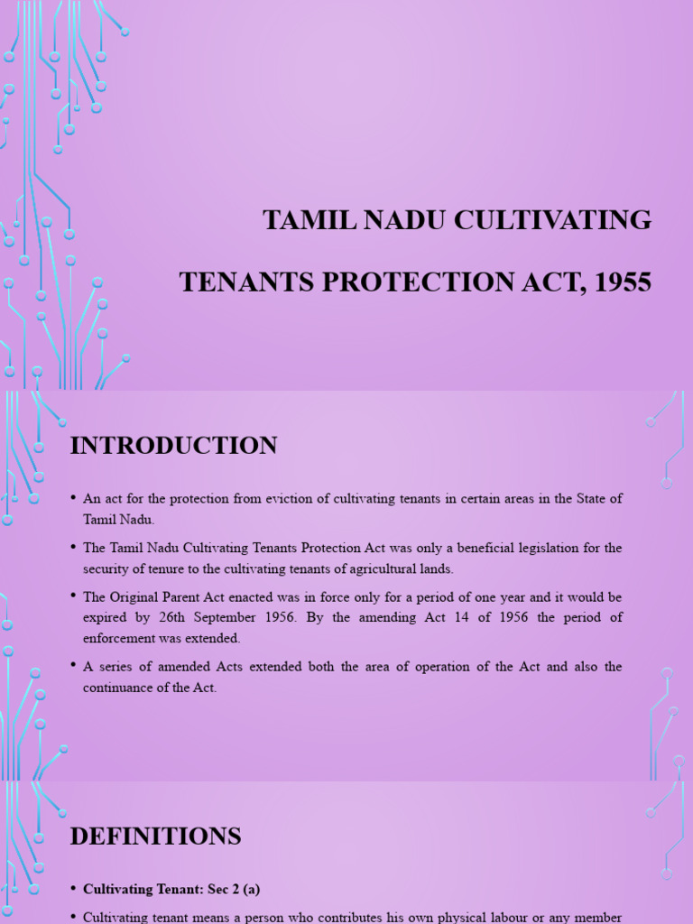 TN Cultivating Tenants Protection Act | PDF | Leasehold Estate | Eviction