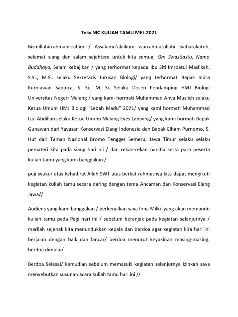 Teks MC KULIAH TAMU MEL 2021 | PDF