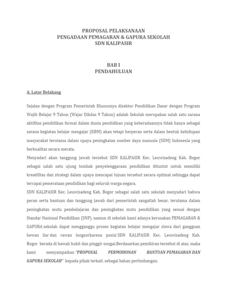 Contoh Proposal Permohonan Bantuan Dana Untuk Pemagaran Sekolah | PDF