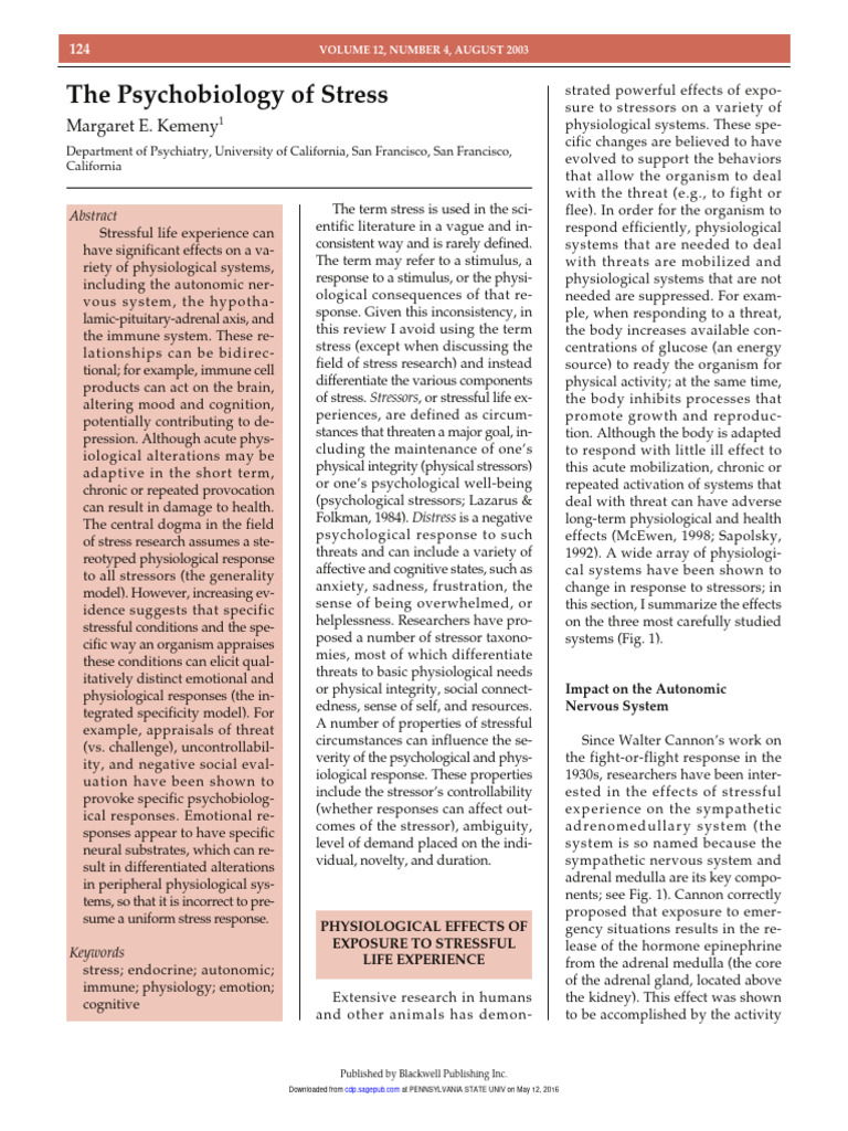 Psychobiology of Stress | PDF | Stress (Biology) | Adrenocorticotropic ...
