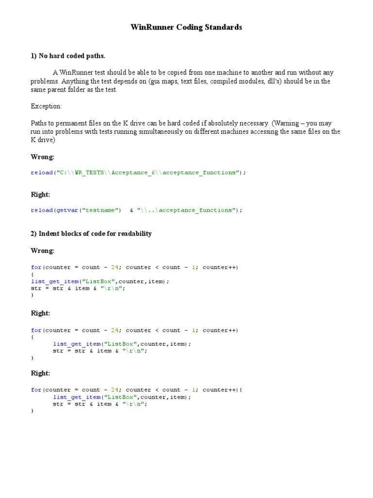 WinRunner Coding Standards | PDF | C (Programming Language) | Computer Data