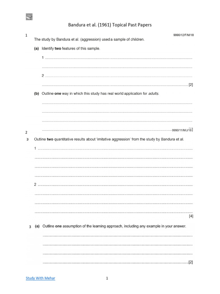 Bandura et al. (1961) Past Papers | PDF | Social Science | Science ...