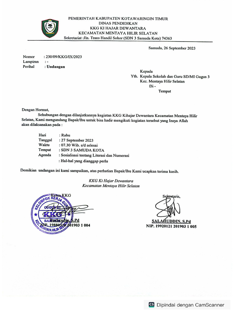 Undangan KKG Kepsek Dan Guru | PDF