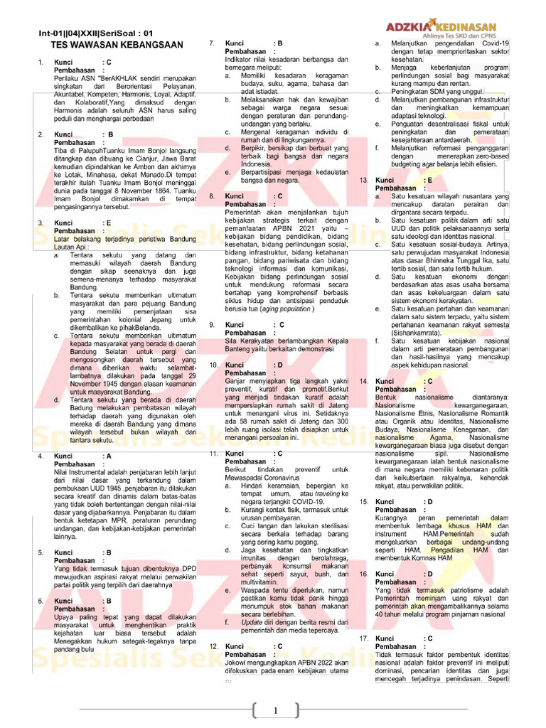 Kunci SKD Kedinasan | PDF