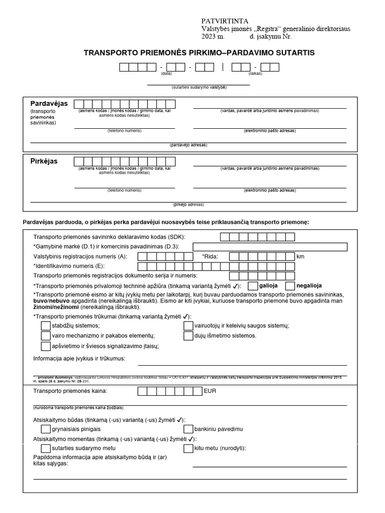 Pirkimo Pardavimo Sutarties Forma | PDF