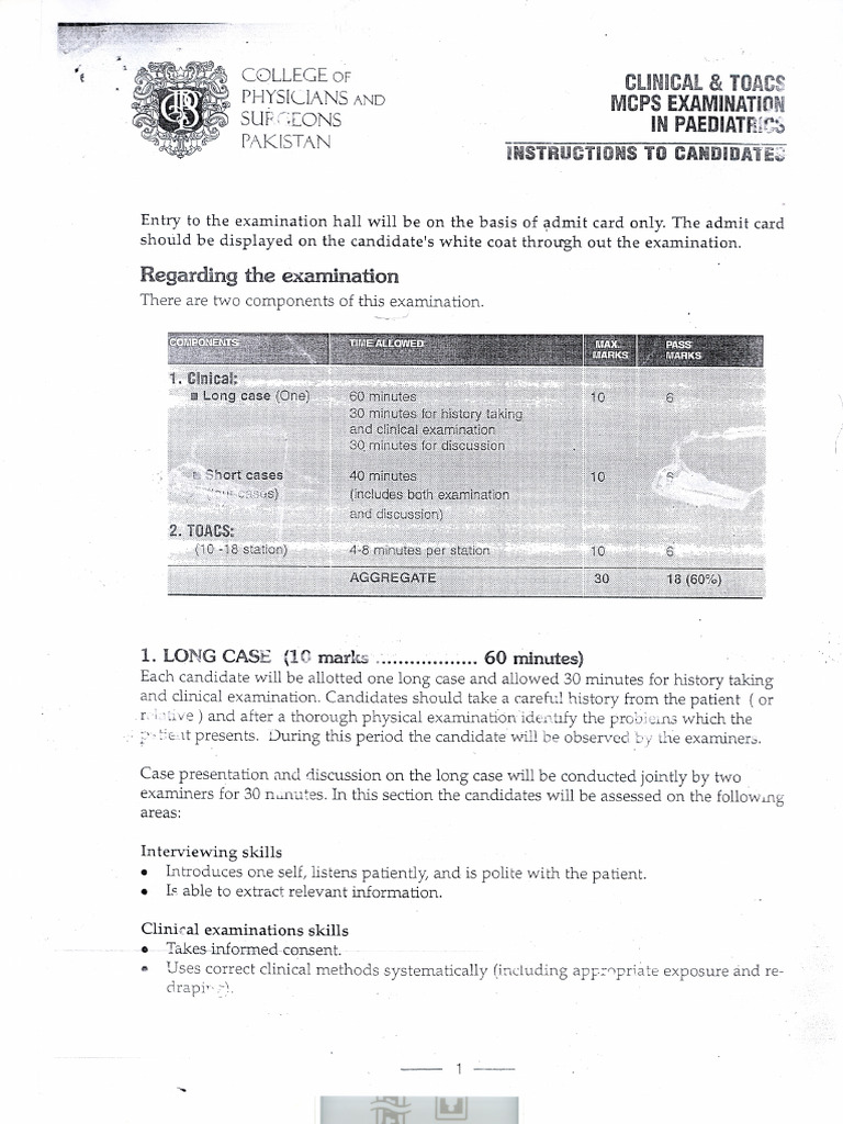 MCPS in Paediatrics Clinical Exam | PDF