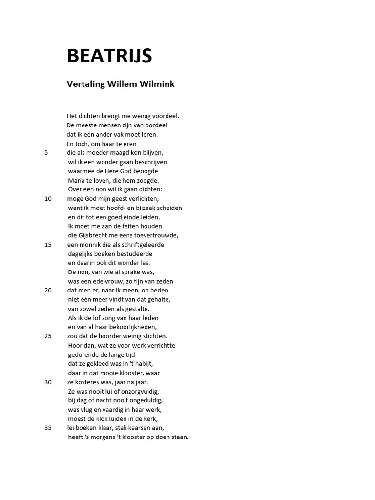 Beatrijs Vert. Willem Wilmink | PDF