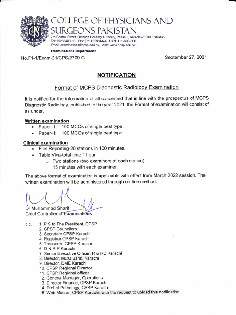 MCPS in Diaginostic Radiology Written Exam Notification | PDF