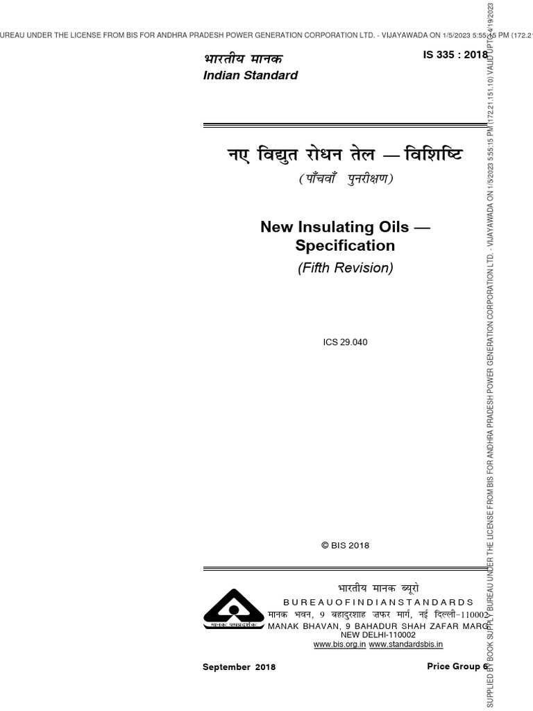 Is 335 | PDF | Transformer | Oil