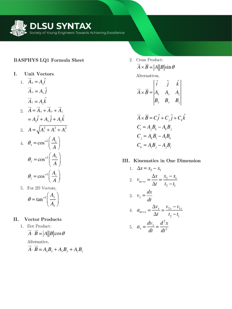 Basphys Lq1 Formula Sheet | PDF