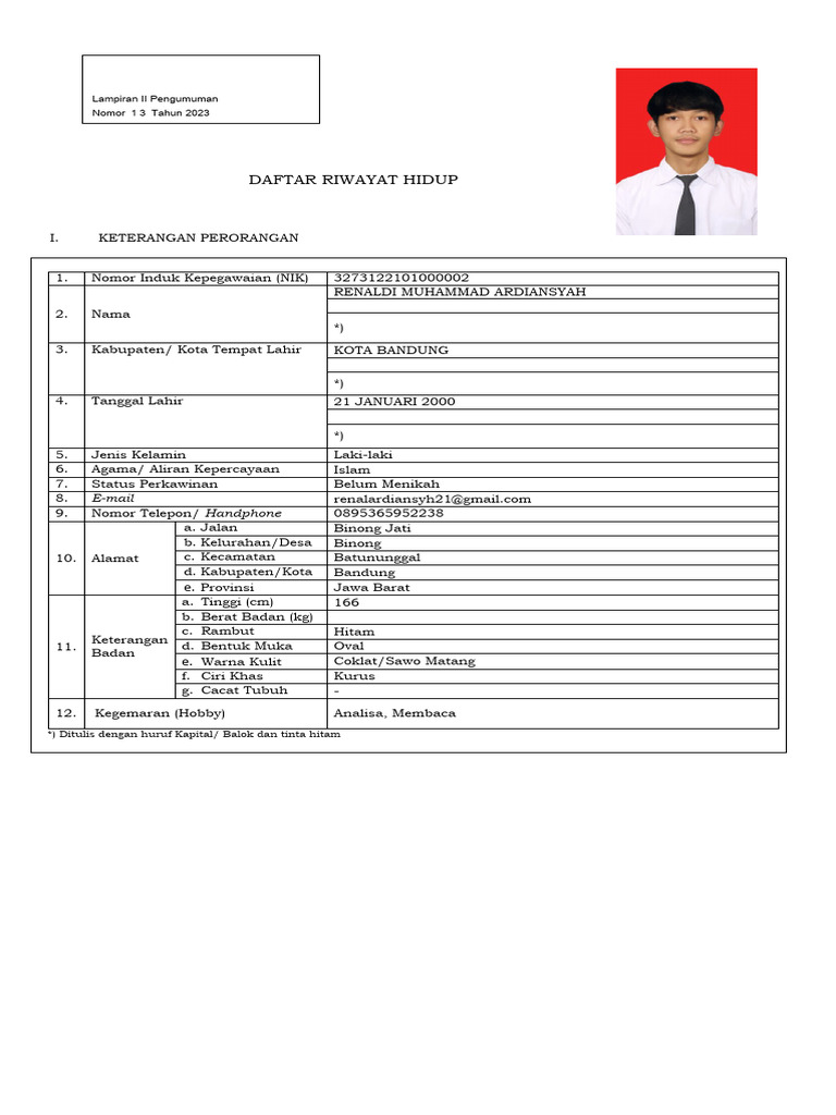 Daftar Riwayat Hidup PPATK Bobi | PDF