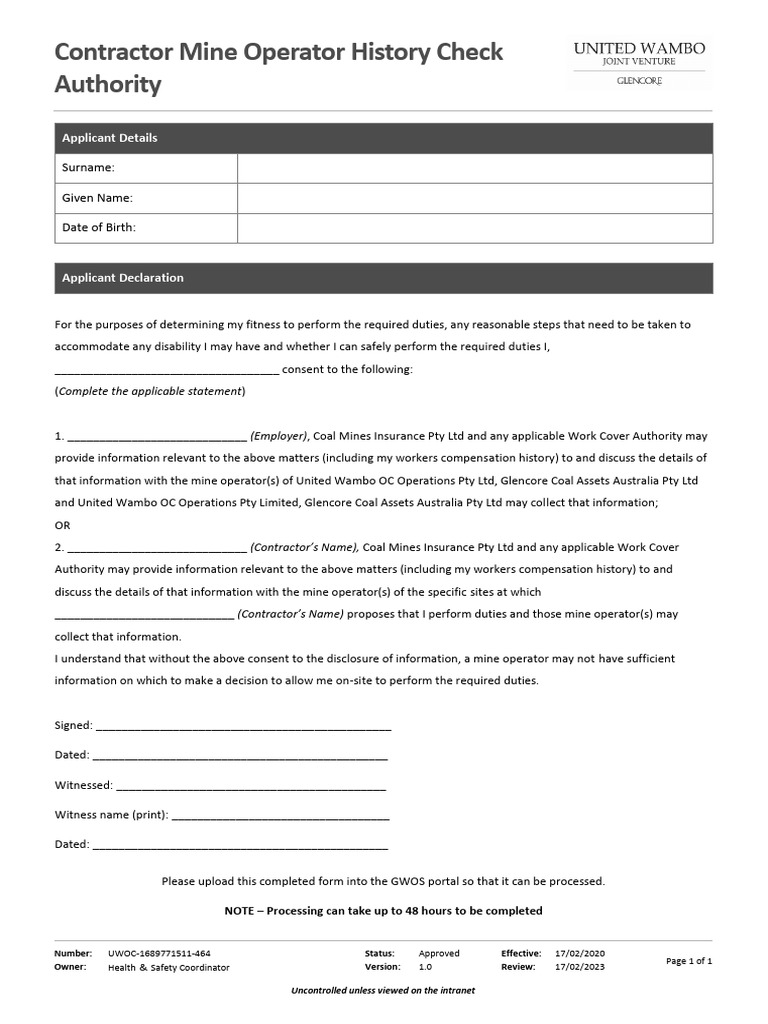United Wambo Applicant Consent Form | PDF | Business