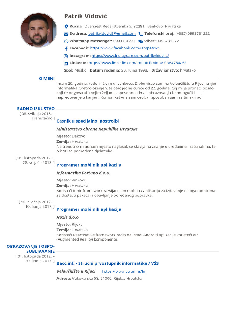 Patrik Vidovic CV | PDF