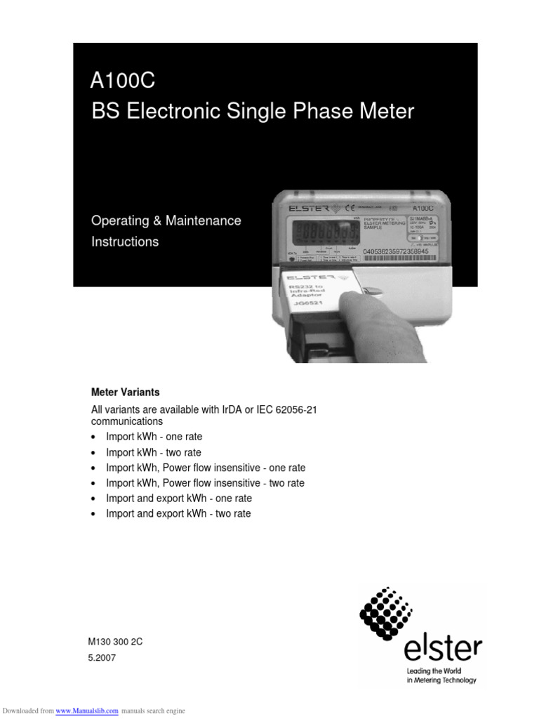 A100C BS Electronic Single Phase Meter: Operating & Maintenance ...