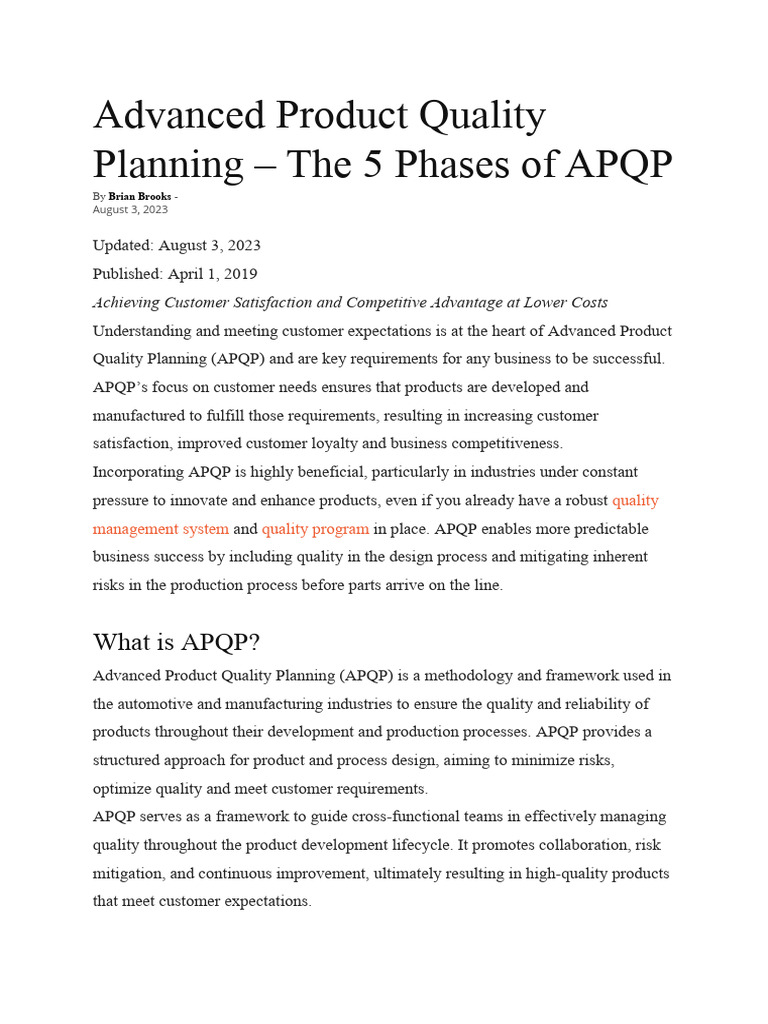 APQP | PDF | Product (Business) | Reliability Engineering