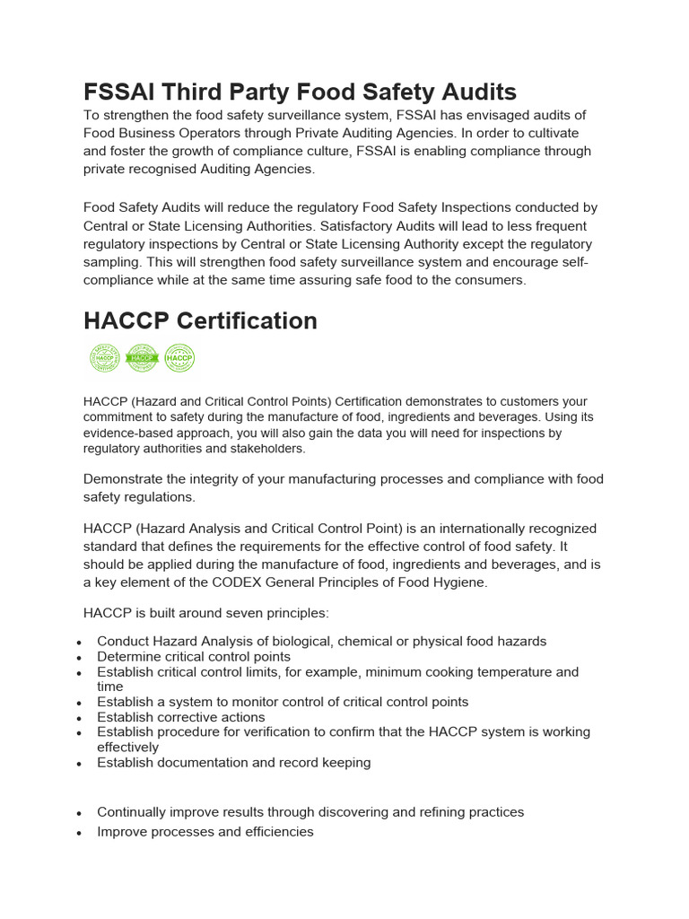 FSSAI Third Party Food Safety Audits | PDF | Food Safety | Audit