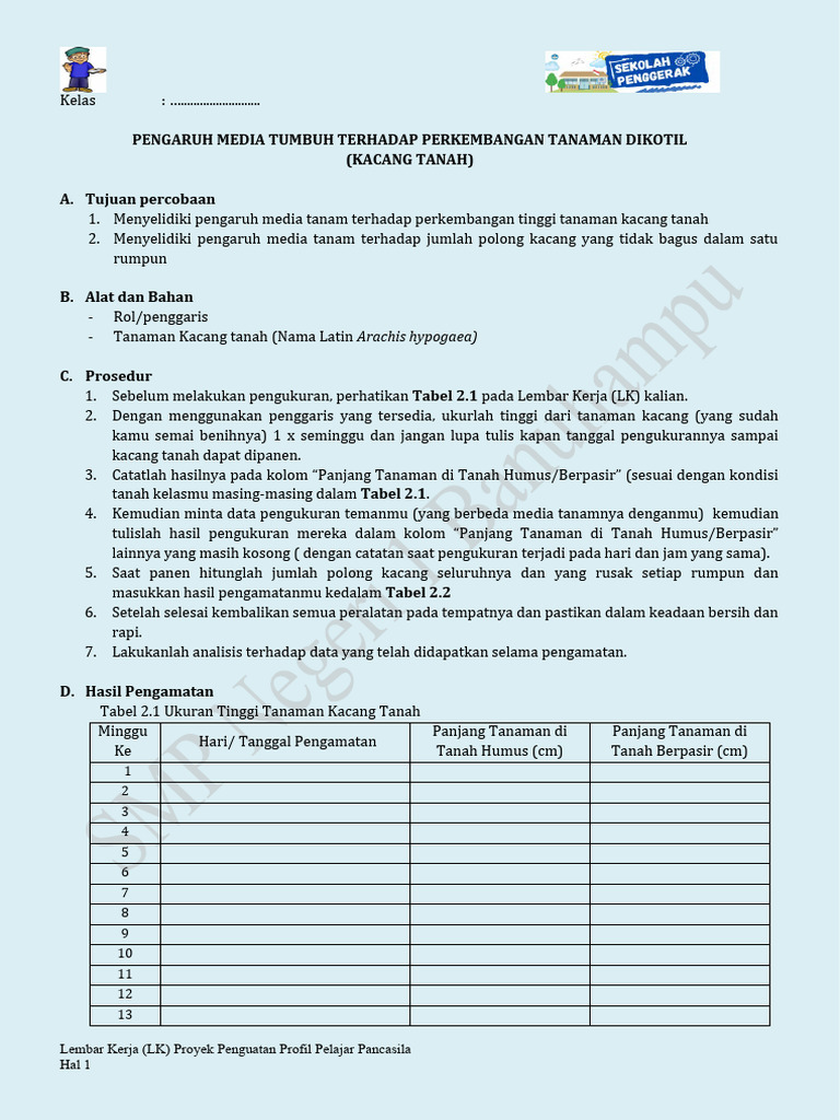 Contoh Tabel Pengamatan Projek (peserta didik) | PDF