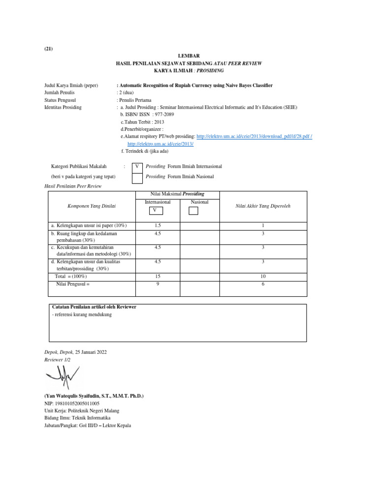 Form Prosiding - Reviewer Yan Watequlis Syaifudin | PDF | Komputer