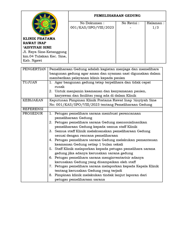 001.SPO PEMELIHARAAN GEDUNG | PDF