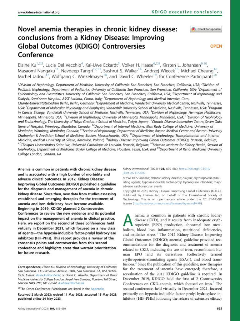 Ki Oct 23 Kdigo Reco Anemia Hif | PDF | Chronic Kidney Disease | Nephrology