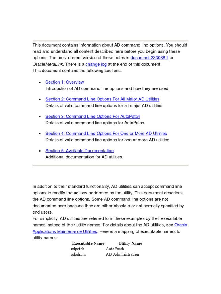 AD Command Line Options | PDF | Oracle Database | Command Line Interface