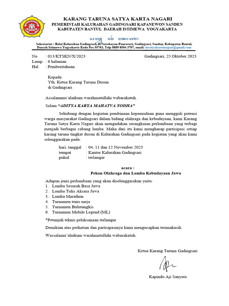 Surat Pemb. Lomba | PDF