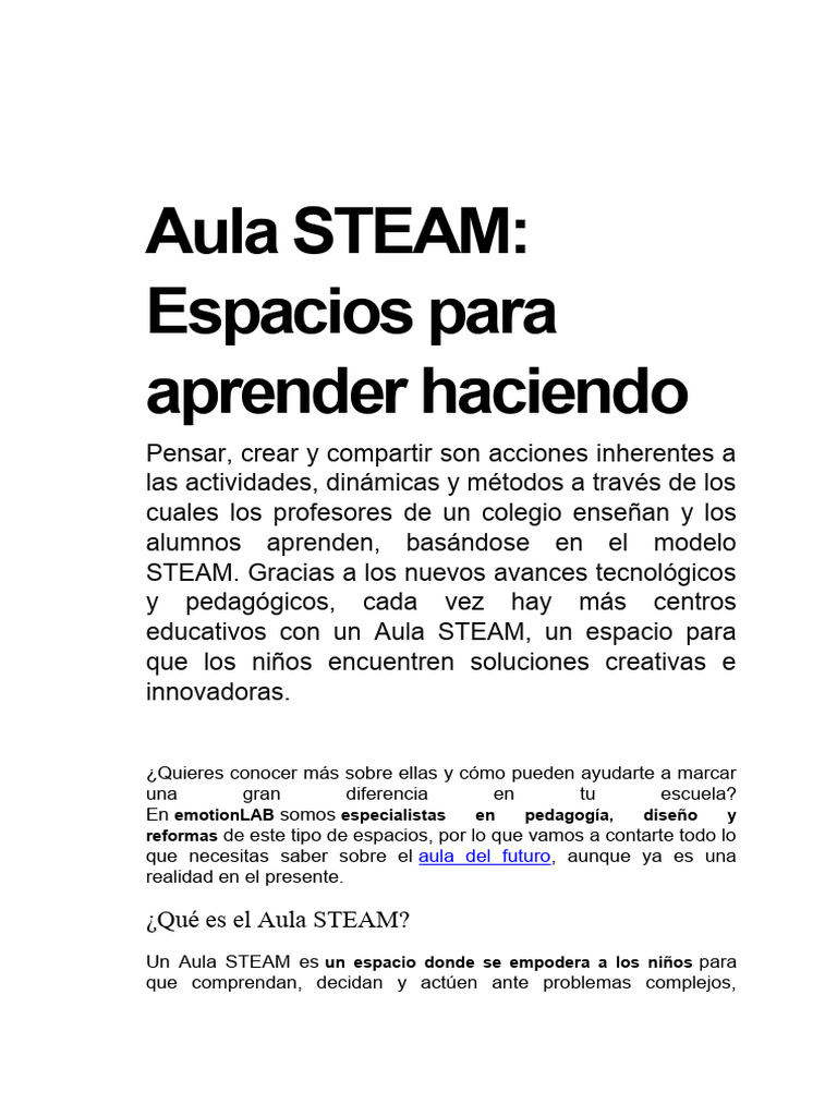 Articulo Aula Steam | Descargar gratis PDF | Salón de clases | Enseñando