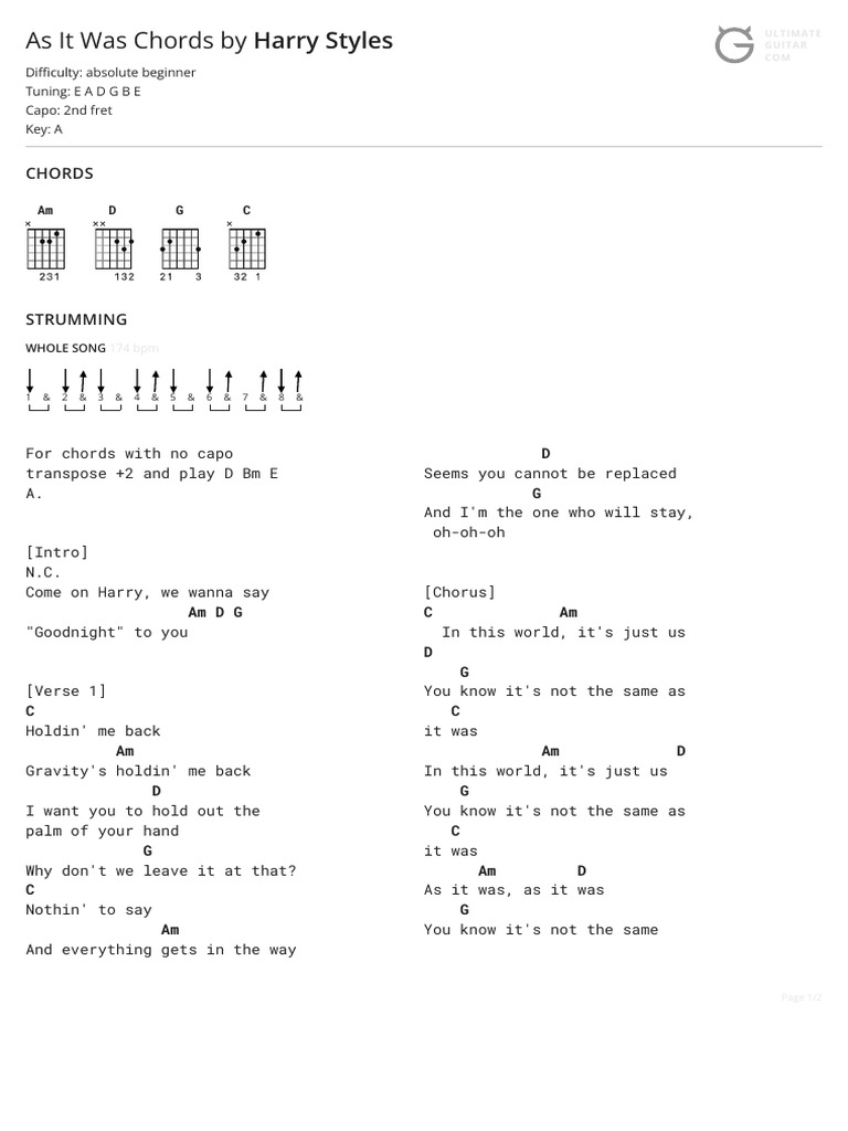 As It Was Chords for Beginners | PDF | European Musical Instruments ...