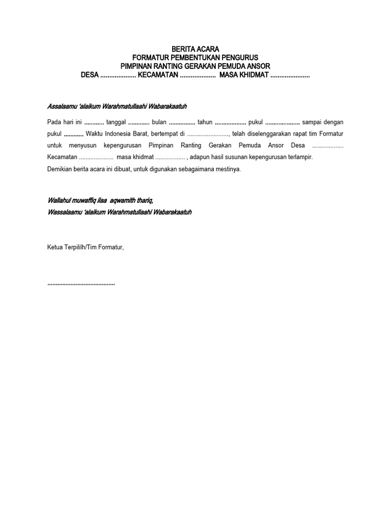 Berita Acara Rapat Tim Formatur | PDF