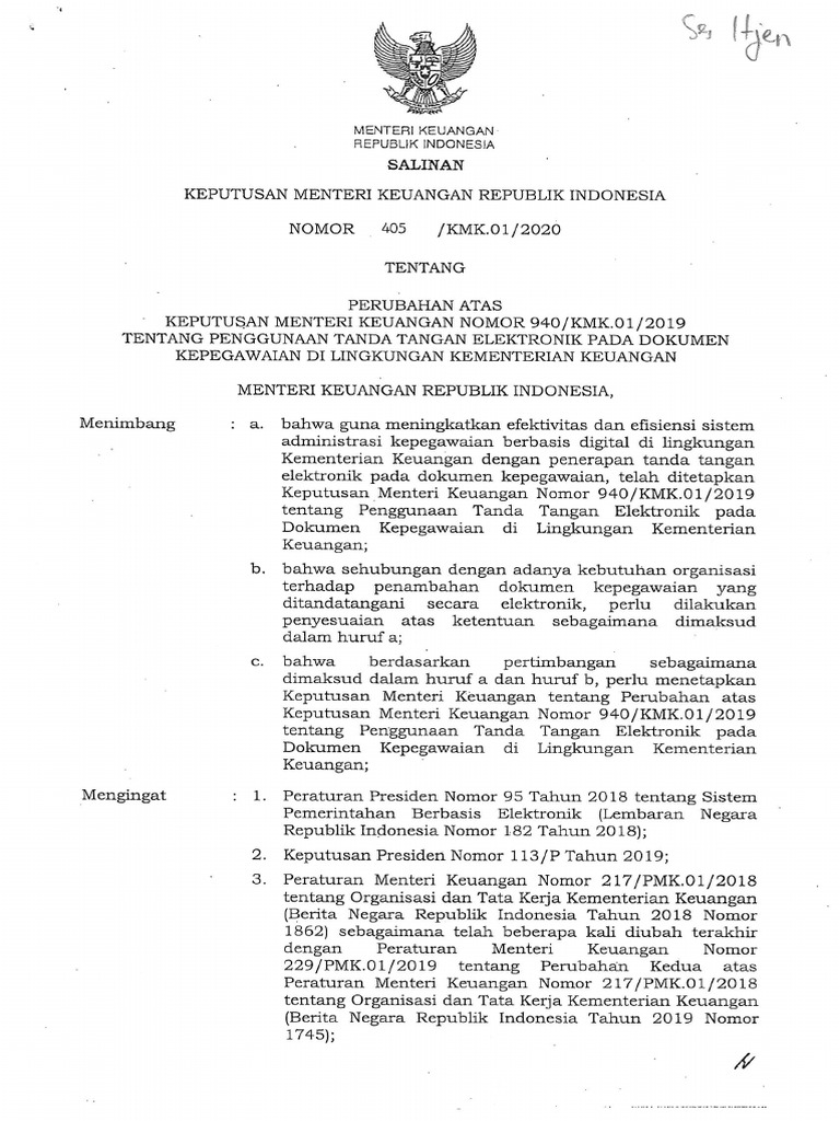 KMK-405 - 2020 TTE Dokumen Kepegawaian | PDF