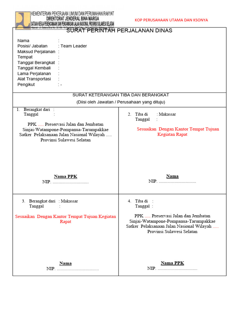 Contoh Blangko SPPD Team Leader | PDF