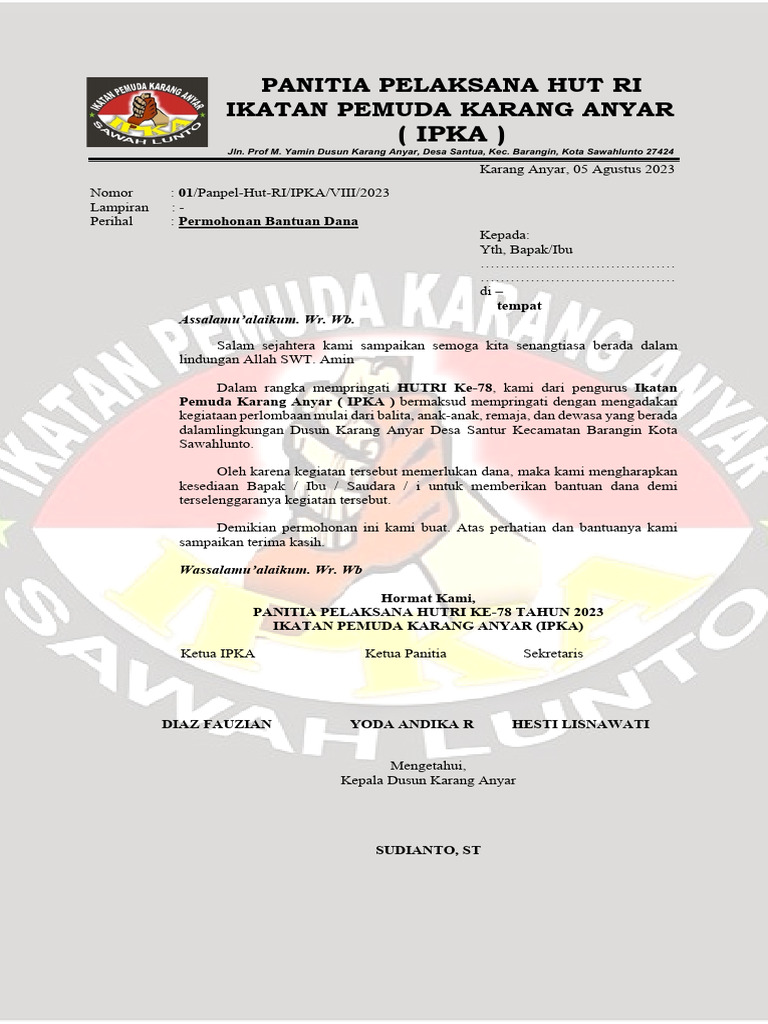 CONTOH PROPOSAL PANITIA PELAKSANA HUT RI | PDF