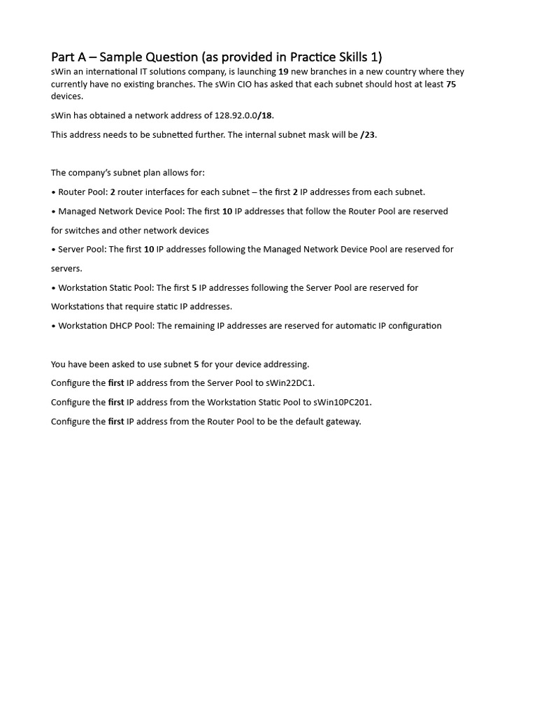 Part A Scenarios | PDF | Ip Address | Router (Computing)